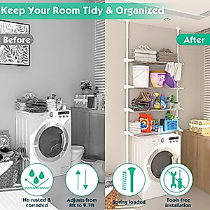 Lilyvane 4 Tiers Over The Toilet Storage, 97 to116” Adjustable Tension Pole Over Toilet Bathroom Organizer, Freestanding Bathroom Shelves Over Toilet for Most Showers Over The Toilet Shelf