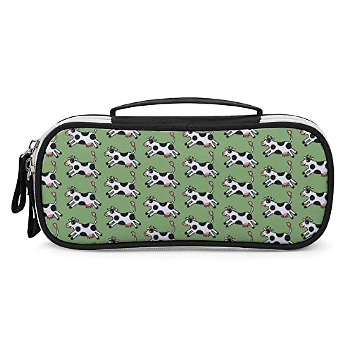 Cartoon Cow Pattern PU Leather Pen Pencil Bag Organizer Portable Makeup Carry Case Storage Handbag