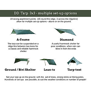 DD Hammocks - DD Tarp 3x3 - Olive Green (10ft x 10ft) - 100% Waterproof Lightweight & Multifunctional Rainfly Tarp Tent Shelter for Camping Backpacking & Hiking Adventure