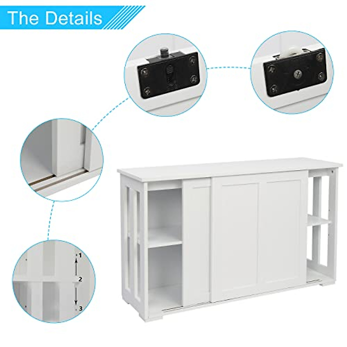 Kitchen Sideboard Buffet Storage Cabinet with 2 Sliding Doors and Adjustable Shelf, Wooden Cupboard Server Buffet Console Table, Stackable Sideboard Cabinets Storage for Dining Room Entryway, White