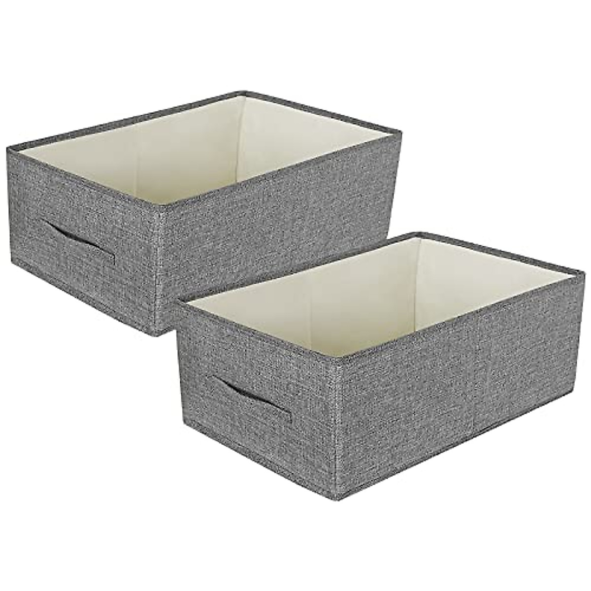Valease 2-Pack Linen Fabric Storage Bin for Shelves(No Lid)，Washable Storage Box Containers Baskets Cube with Handles for Bedroom,Closet Organizer,Office,Living Room,Nursery (Grey, Small)