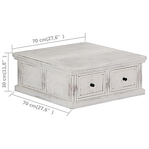 QJBSAVVA Coffee Table White 27.6"x27.6"x11.8" Solid Mango Wood,Entrance Table Tray Tables Center Table Low Table Suitable for Meeting Rooms, Reception Rooms, Offices