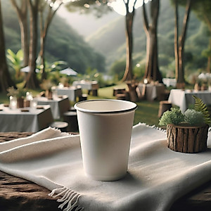 Lakesstory 50 Pack 9 oz White Disposable Paper Coffee Cups with Lid - Hot/Cold Beverages - Home Use - Microwave Safe - Compostable