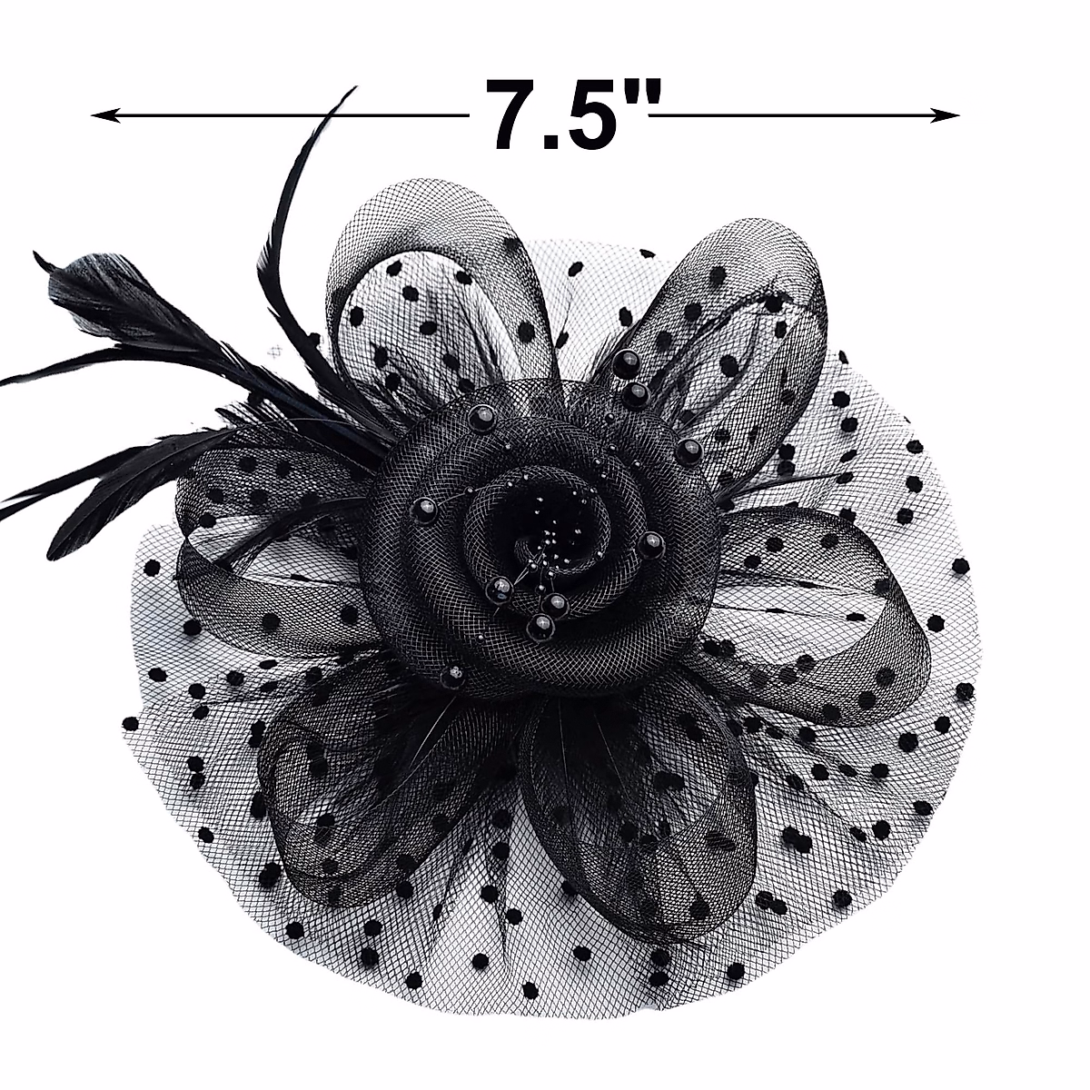 Fascinators Hat for Women Tea Party Headband Kentucky Derby Wedding Flower Cocktail Mesh Feathers Hair Clip Black