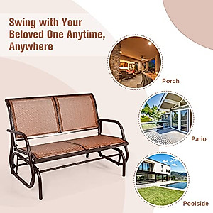 Tangkula 2 Person Patio Glider, Outdoor Swing Bench, Rocker Glider Loveseat Chair with Heavy-Duty Steel Frame, Breathable Seat Fabric, Rocking Lounge Chair for Poolside, Garden, Backyard, Porch