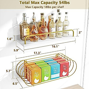 Love-KANKEI Floating Shelves Wall Mounted, Bathroom Shelf with Towel Bar, Wall Shelves with Wire Storage Basket,Wood Shelves for Kitchen Bedroom Living Room, Set of 3 White and Gold