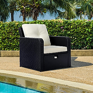 Wicker Outdoor Patio Sofa Chair: Rattan Convertible Patio Furniture Sets with Waterproof Thick Cushion Outdoor Furniture Set Comfortable Easy Assemble Patio Chairs for Outdoor Backyard