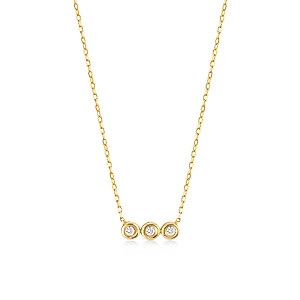 Diamond Three Stone Necklace | 14k Yellow Gold Bezel Set Necklaces for Women | 14k Solid Gold Pendant Necklace | Delicate Diamond Jewelry | Gifts for Christmas, 18"