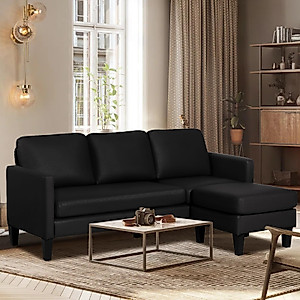 LEISU L Shaped Leather Sectional Sofa with Chaise for Small Space,Living Rooms Convertible Couch,Modern Modular Furniture Sets Suitable for Home,Apartments,Dorm,Bonus Living Room(Black)