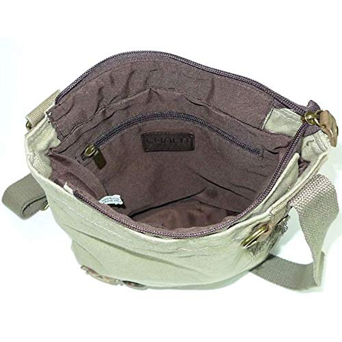 Chala Womens' Canvas Patch Crossbody Handbag"Sea Turtle with Baby" - Sand