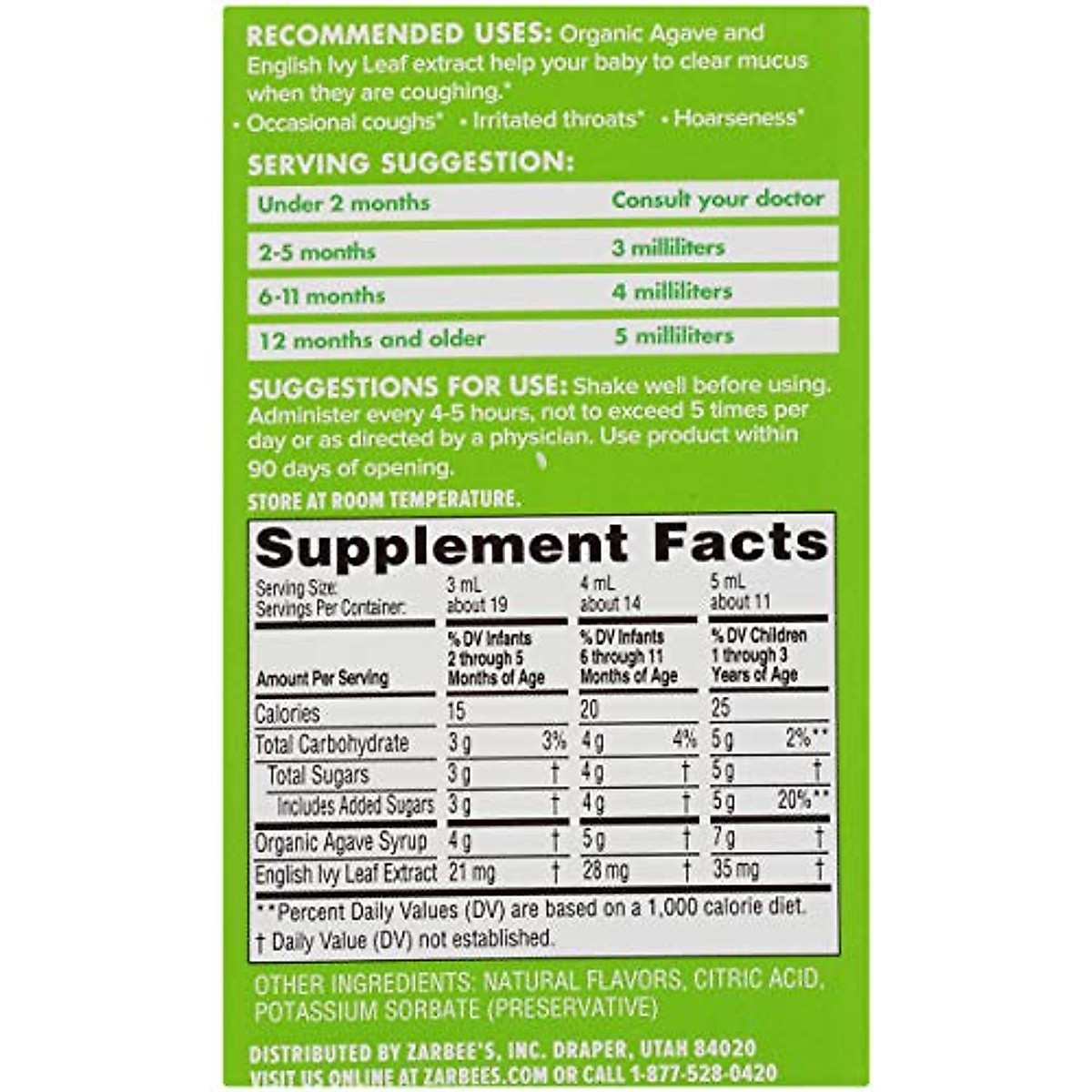 Zarbee's Children's Cough Syrup + Mucus with Dark Honey, Vitamin C, Zinc & Ivy Leaf Extract, Drug & Alcohol-Free, Cherry Flavor, 2Fl Oz