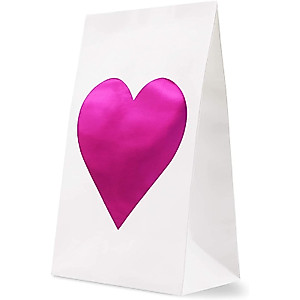 Party Favor Bags with Pink Heart for Valentine's Celebration, Birthdays (5.3 x 8.7 x 3 In, 24 Pack)