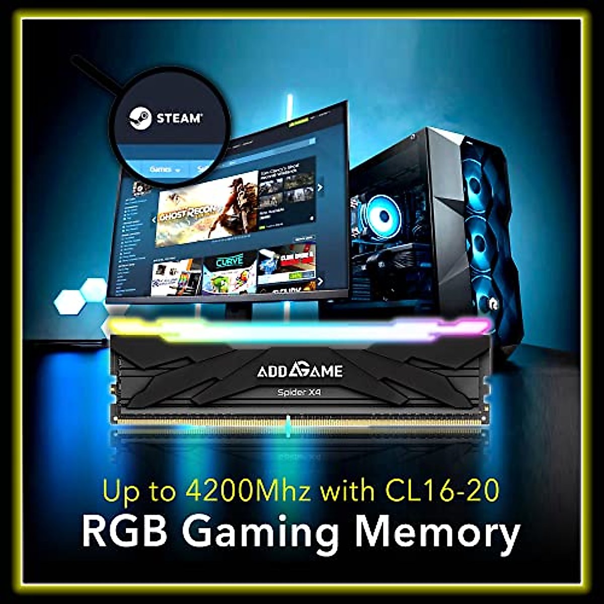 addlink AddGame Spider X4 RGB DDR4 RAM 32GB (2x16GB) Gaming 3200MHz with Heatsink 288-Pin, CL16 1.35V Intel XMP 2.0, UDIMM Dual Channel, Compatible Desktop Computer Memory - Black (AG16GB32C16X4UBX2)