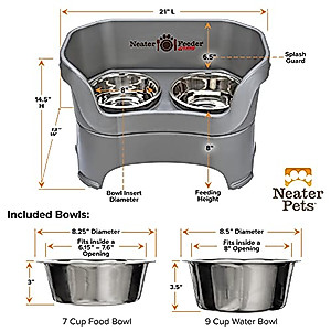 Neater Feeder Deluxe Large Dog (Gunmetal Grey) - The Mess Proof Elevated Bowls No Slip Non Tip Double Diner Stainless Steel Food Dish with Stand