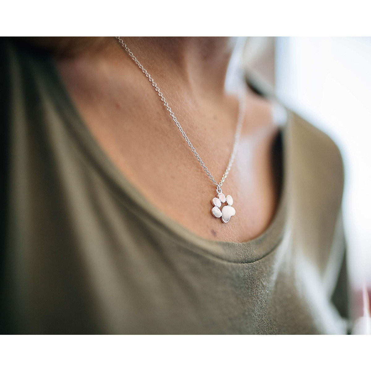 Paw Print Necklace, Paw Necklace, Dog Necklace, Dog Jewelry For Women, Dog Paw Necklace, Dog Pendant, Dog Necklaces For Women (Silver Tone)