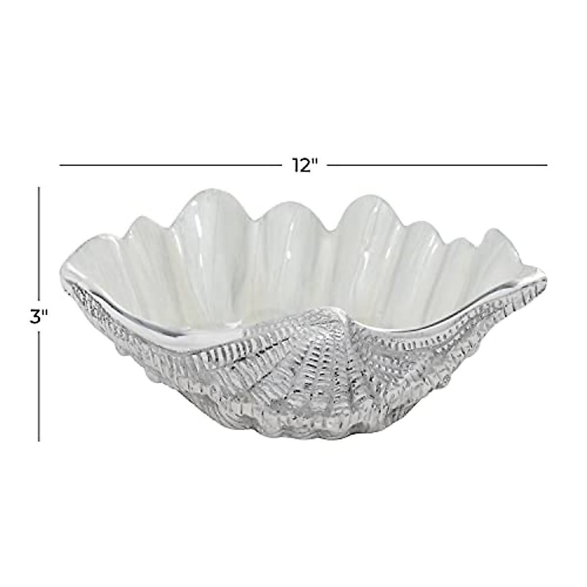 Deco 79 Aluminum Sea Life Shell Serving Bowl with Enamel Interior, 12" x 9" x 3", White
