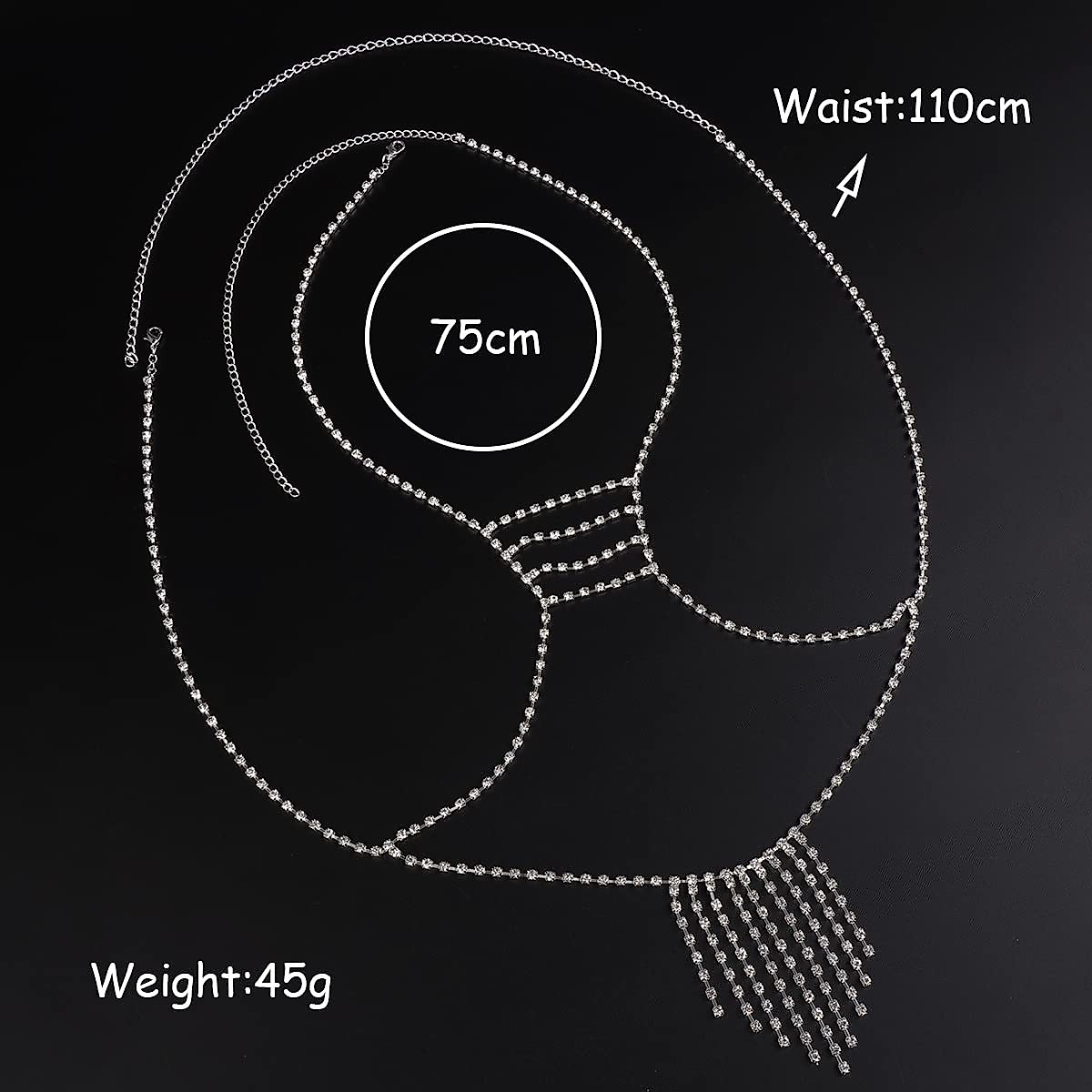 Chargances Silver Crystal Body Chain Sparkly Bra Body Chain Sexy Tassle Chest Chain Bikini Rhinestone Body Chain Accessories for Women and Girls Party Prom Beach (Silver)