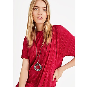 XILAZAB Silver Double Circle Necklace, Long Silver Necklace Sweater long Silver Chain for Women Silver Circle Large Pendant Womens Jewelry Silver Statement Necklace for Women Valentines Gift