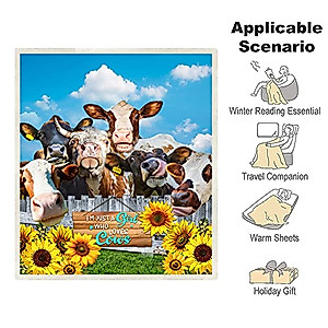 Funny Cow Print Blanket Cute Cow Sunflower Decor Bedding Throw Blanket Gifts for Girl Women Christmas Birthday Valentine's Day Soft Cute Farm Animal Cow Blanket Gifts (COW6,50"x 60")