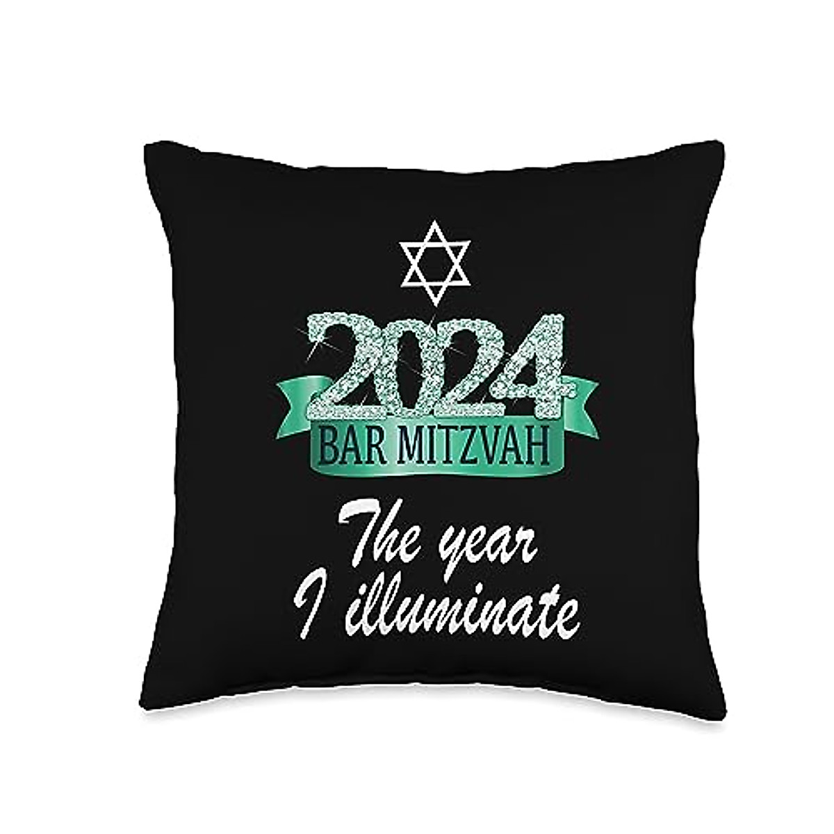 2024 Bar Mitzvah Quote Festive Black Turquoise Decor Throw Pillow