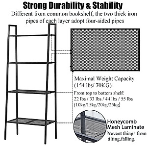 WillingHeart Ladder Shelf 4-Tier Bookshelf Plant Flower Stand Storage Rack Industrial Organizer Modern Shelves Shelving Bookcase Iron Stable Metal Frame Furniture Home for Living Room Kitchen Office