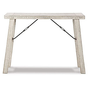 Signature Design by Ashley Carynhurst Coastal Counter Height Dining Table Set with Upholstered Bar Stools, Set of 3, White & Beige