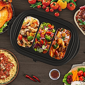 Sunvivi Electric Roaster Oven, 24 QT Roaster with Removable 3-bin Buffet Server, Turkey Roaster Oven with 150-450°F Full-Range Temperature Control, Removable Pan & Rack, Stainless Steel, Silver