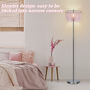 Luvkczc Tables Lamp and Floor Lamp Set, Crystal Table Lamp with USB Ports+Crystal Floor Lamps Set of 2, Morden Lamps for Living Room, Bedroom, Office, Pink