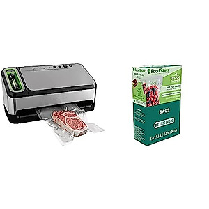FoodSaver Vacuum Sealer Machine, Silver & 1-Pint Precut Vacuum Seal Bags with BPA-Free Multilayer Construction for Food Preservation, 28 Count, Clear