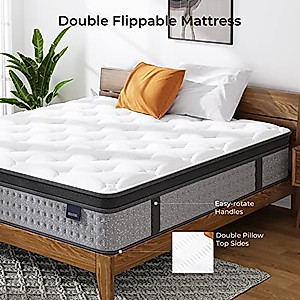 Mattress Topper Full, Innerspring Hybrid Mattress in a Box, Motion Isolation Individually Wrapped Pocket Coils Mattress, Foam and Spring Mattress for Pressure Relief, Purple… (Grey-10 inch, Queen)