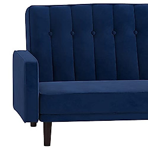 Flash Furniture Carter Premium Tufted Split Back Sofa Futon -Navy Velvet Upholstery - Solid Wood Legs - Convertible Sleeper Couch for Small Spaces