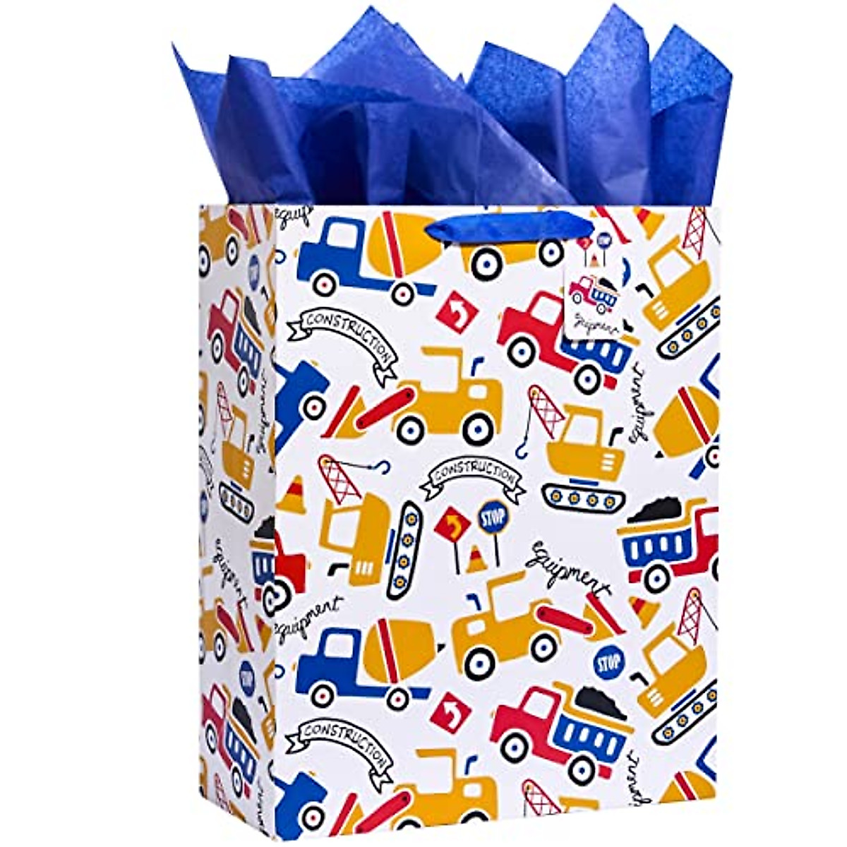 SUNCOLOR 16" Extra Large Gift Bag with Tissue Paper for Boys (Vehicle)