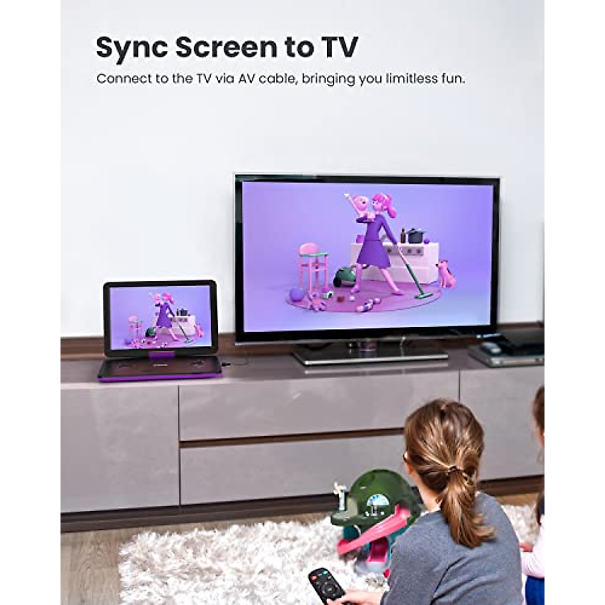 𝐢𝐞𝐆𝐞𝐞𝐤 16.9'' Portable DVD Player with 14.1'' Swivel Screen, 6 Hrs Rechargeable Battery, Car DVD Player, Sync TV, Region Free, Support USB/SD Card, High Volume Speaker, Remote Control, Purple