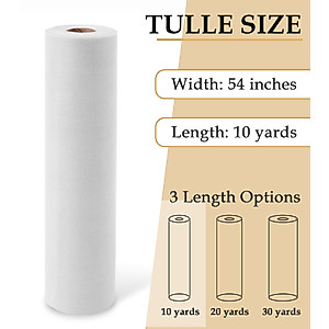 Luceinvita Tulle Fabric Roll, 54" x 10 Yards (30FT) Tulle for Wedding Christmas Decorations Pew Bow Tutu Party Backdrop Baby Shower Table Skirts Gift Wrapping Garden Netting (White)