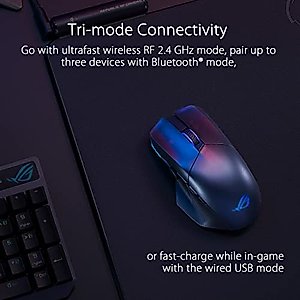 ASUS ROG Chakram X Origin Gaming Mouse, Tri-Mode connectivity (2.4GHz RF, Bluetooth, Wired), 36000 DPI Sensor, 11 programmable Buttons, Detachable Joystick, Paracord Cable, Black