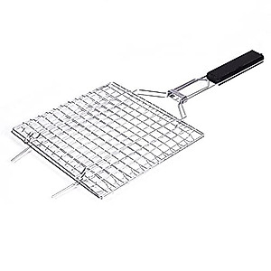 JAHH Fish Grilling Basket, Folding Portable Stainless Steel BBQ Grill Basket for Fish Vegetables Shrimp with Removable Handle