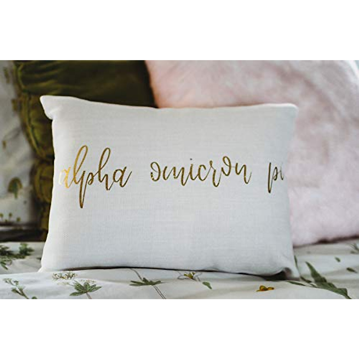 Sorority Shop Alpha Omicron Pi Pillow – Gold Script Design, 12" x 16" Lumbar Pillow Sorority