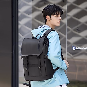 Muzee Vintage Laptop Backpack for Men, Travel Backpacks with USB Charging Port,Roll Top Backpack Fits 15.6Inch PC