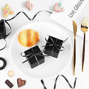 Hooqict Small Gift Boxes for Presents 100pcs 2x2x2 inches Black Favor Boxes Paper Gift Boxes with Ribbons Candy Boxes Party Favors for Wedding Baby Shower Birthday Party Ornament