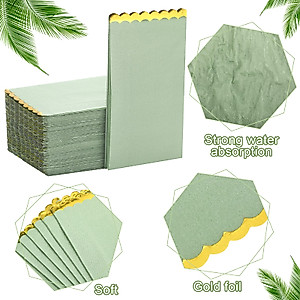 Panelee 100 Pcs Napkins with Gold Foil Scalloped Edges Napkins for Wedding Reception Disposable Cocktail Serviette for Wedding Birthday Party, 13 x 16 Inch(Sage Green)