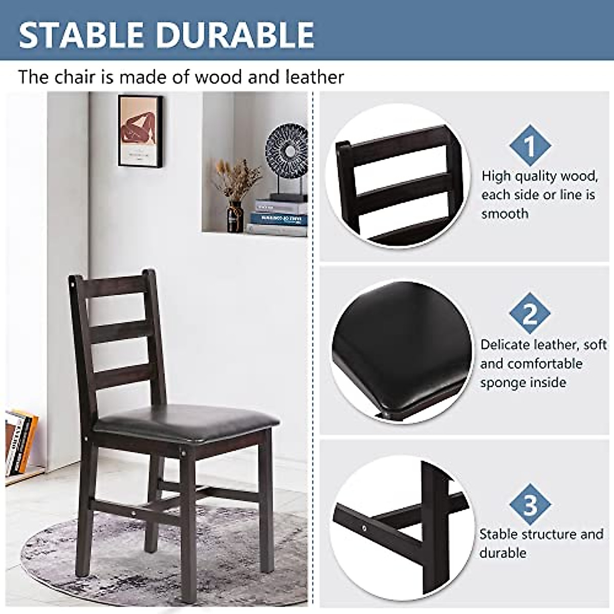 Vnewone Dining Table Set for 4,Kitchen Table and Chairs for Dining Room,Modern Wood Kitchen Set for Small Space,Dark Brown