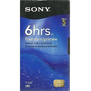 Sony VHS T-120 Standard Grade 5 Pack 6 Hour Tapes High Durability