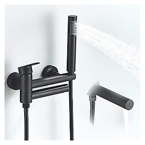 MIYANXI Brushed Gold Bathtub Faucet Swivel Spout Shower Faucet Wall Mounted Hot Cold Water Mixer Compatible with Bathroom Chrome Bath Shower Faucet,Kitchen Sink Faucet, Black, WJ5501