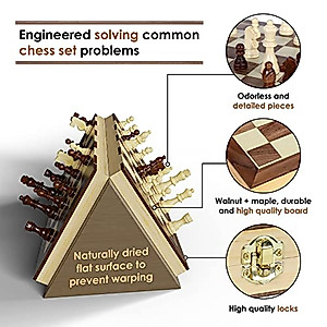 𝗡𝗘𝗪 𝗩𝗘𝗥𝗦𝗜𝗢𝗡 15" Magnetic Chess Board Set - Wooden Chess Board for Kids and Adults - Universal, Competition Ready - Hand Carved Travel Game Chess Pieces - Felted Board Storage, Vintage Chess