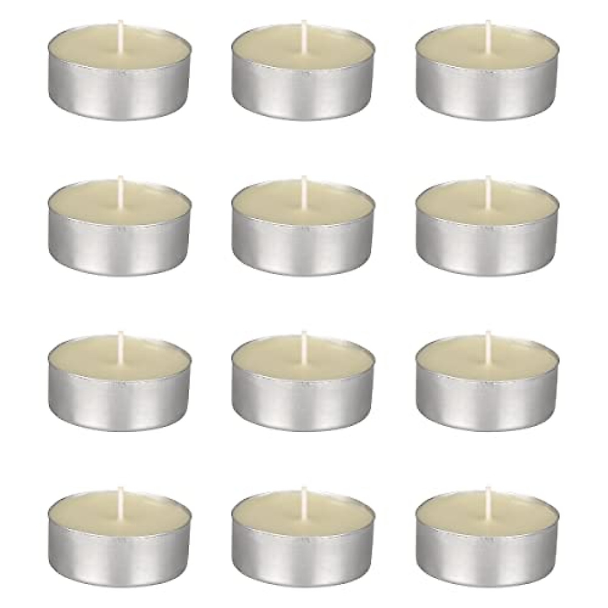 Mega Candles 12 pcs Unscented Ivory Oversize Tea Lights Candle, Pressed Wax Candles 12 Hour Burn Time, Home Décor, Wedding Receptions, Baby Showers, Birthdays, Celebrations, Party Favors & More