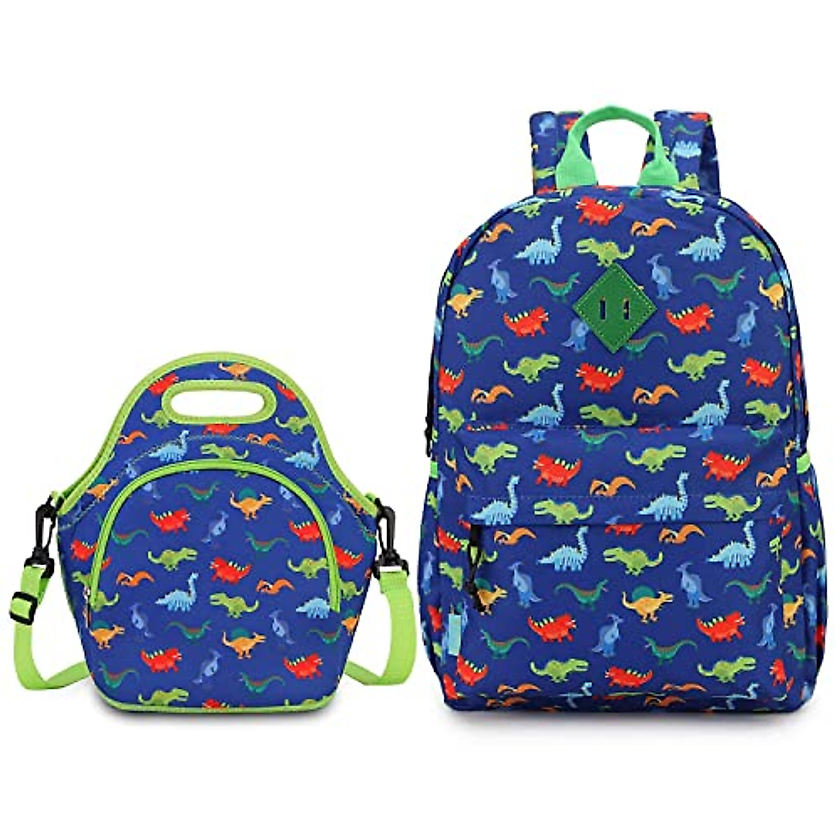 VONXURY Cute Lightweight Dinosaur Kids Backpack and Neoprene Lunch Bag Bundle