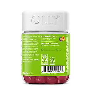 OLLY Daily Energy Gummy, Caffeine Free, Vitamin B12, CoQ10, Goji Berry, Adult Chewable Supplement, Tropical Flavor - 60 Count