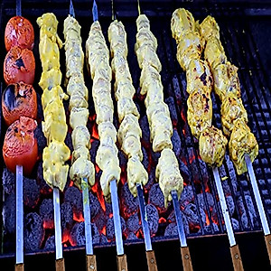 Vokop 12 Pack Kebab Skewers 23.5 Inch Long Flat Stainless Steel Grilling BBQ Skewer Reusable Barbecue Skewers with Wood Handle,Ideal for Koubideh Persian Brazilian Chicken Shrimp Turkish Shish Kabob