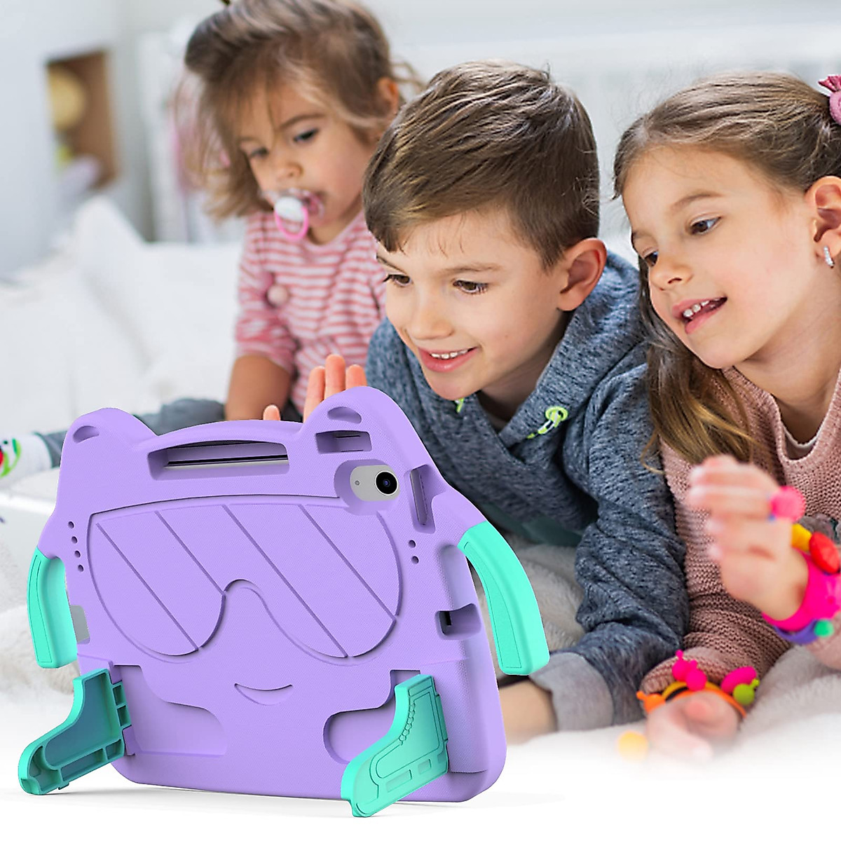 ESSTORE Kids Case Compatible with iPad 10th Generation (2022) 10.9 Inch Kids Case, Shockproof Case with Shoulder Strap/Handle/Stand Cute Cover, Lightpurple/MintGreen