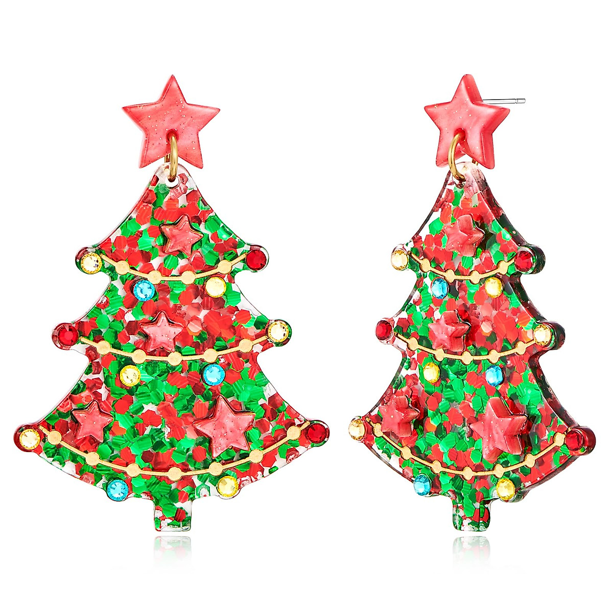 MUYAN Colored Christmas Tree Dangle Earrings for Women Bright Xmas Acrylic Glitter Star Tree Earrings Holiday Jewelry Gift